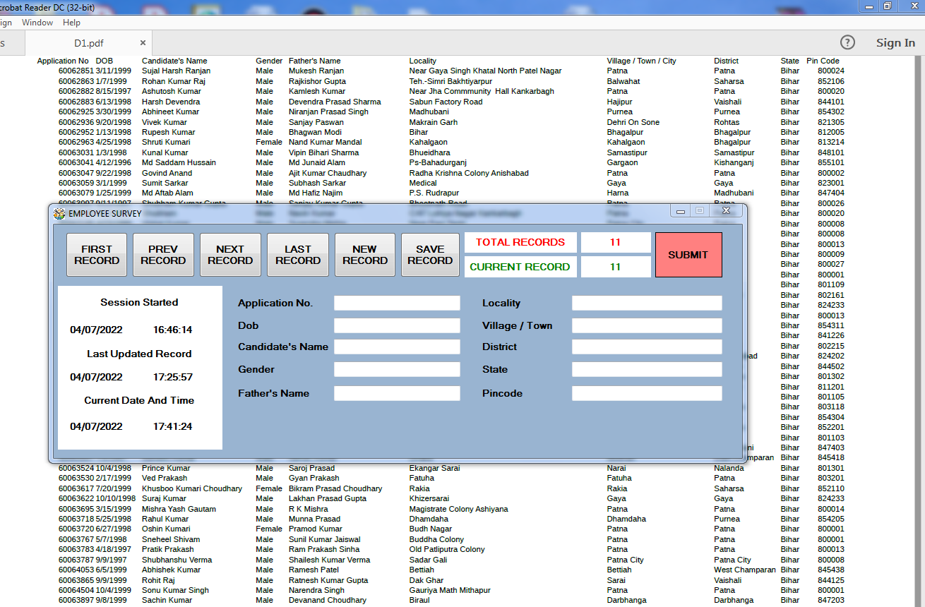ICS FORM FILLING WORK